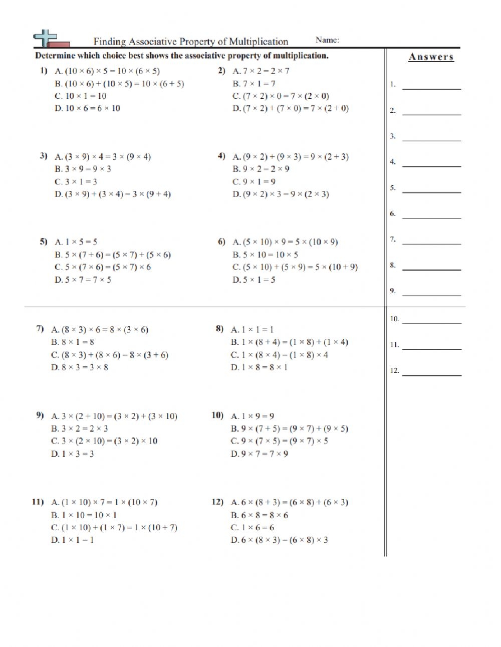 Associative Property Of Multiplication Worksheets Pdf Printable