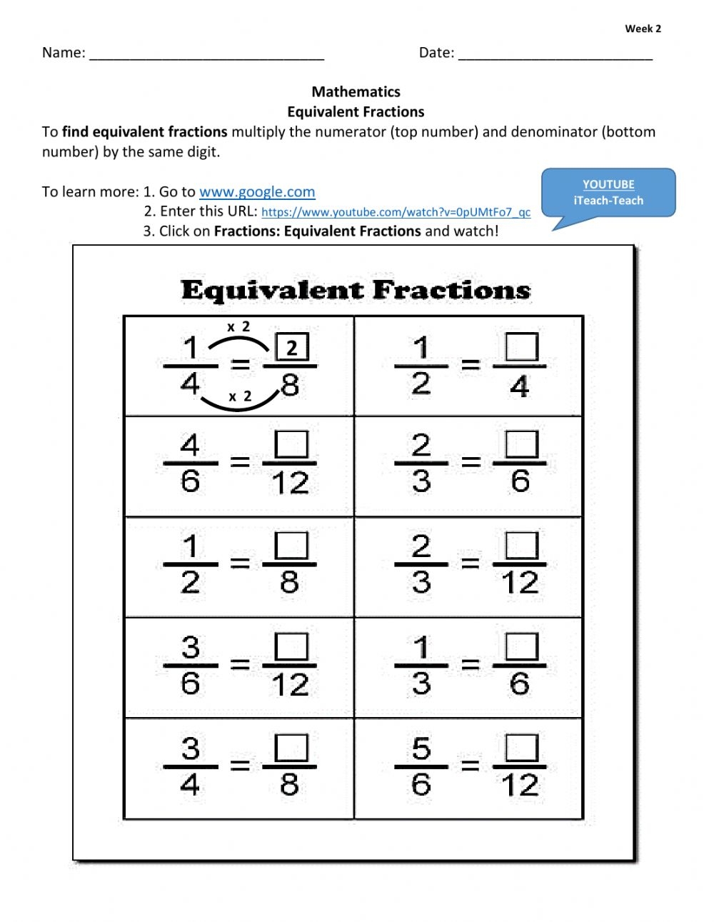 Equivalent Fractions Using Multiplication Worksheets Printable Worksheets