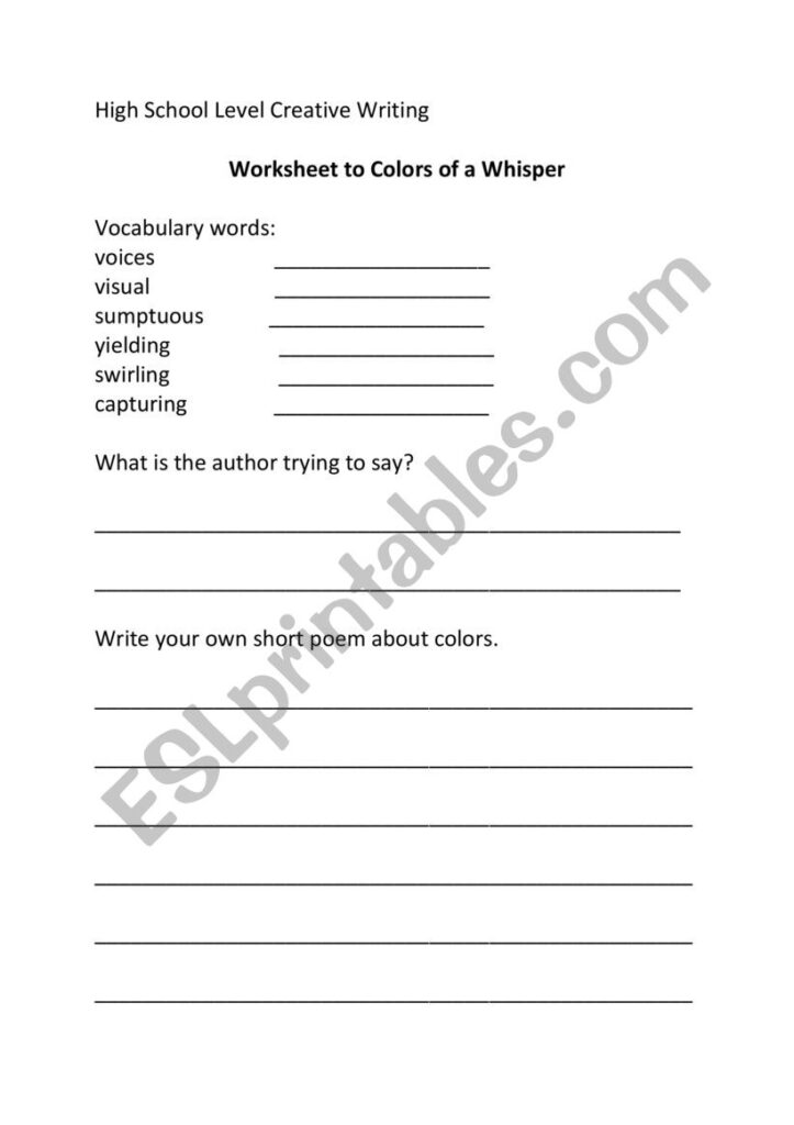 Creative Writing High School Printables Printable Worksheets