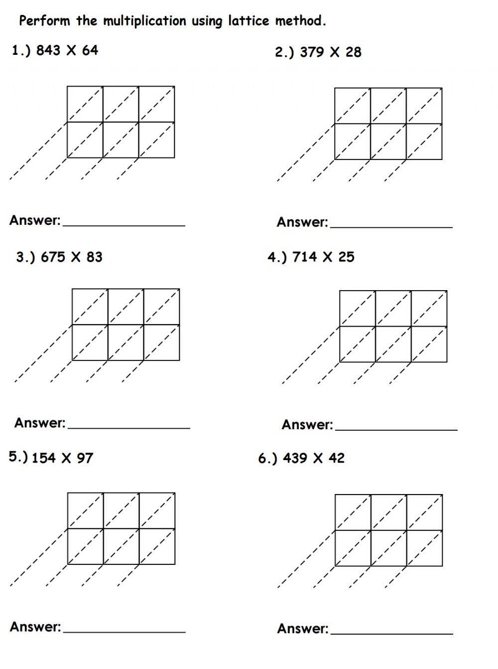 Lattice Multiplication 3 digit By 3 digit Worksheets Printable Worksheets