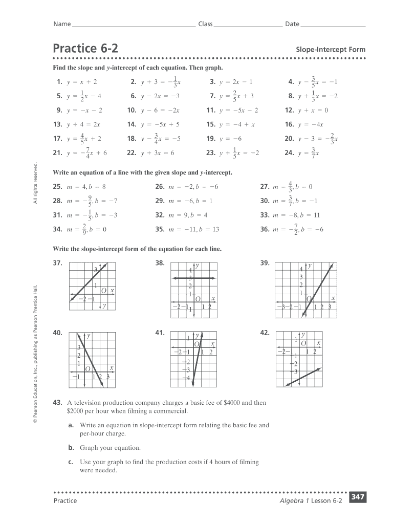 Writing Equations In Slope Intercept Form Worksheet Pdf Printable