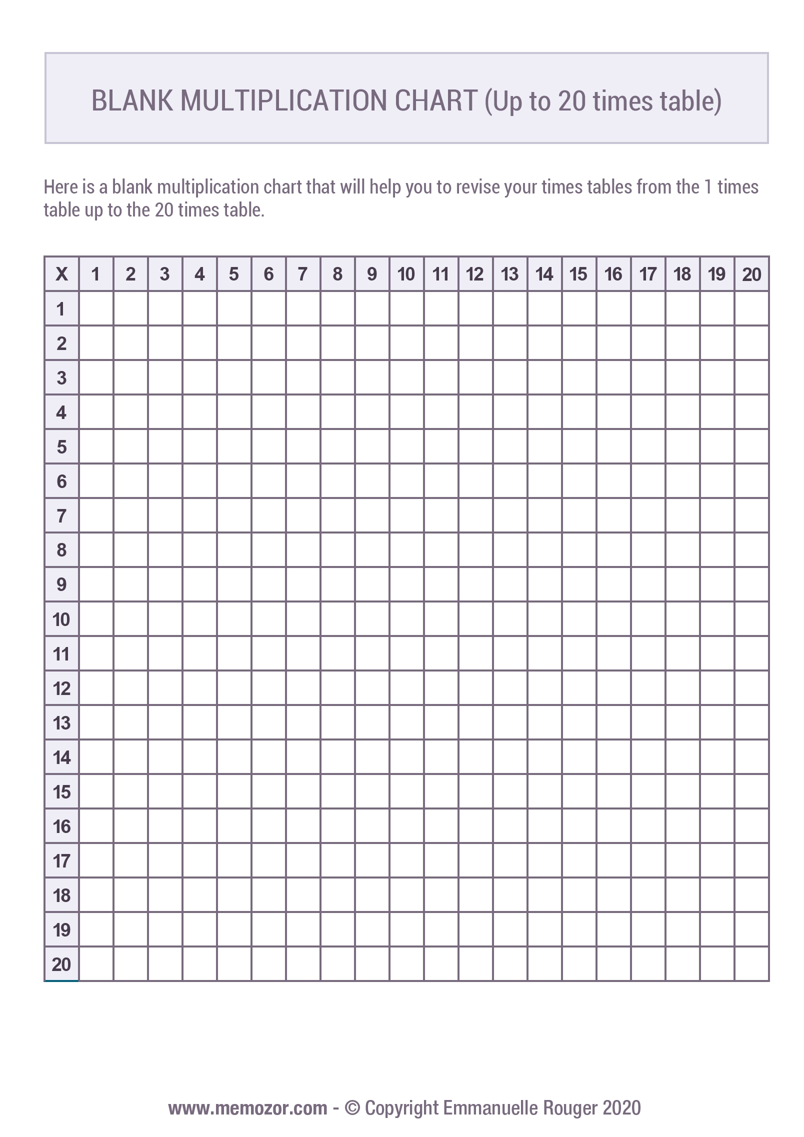 Multiplication Table 1 20 Worksheets Pdf Printable Worksheets