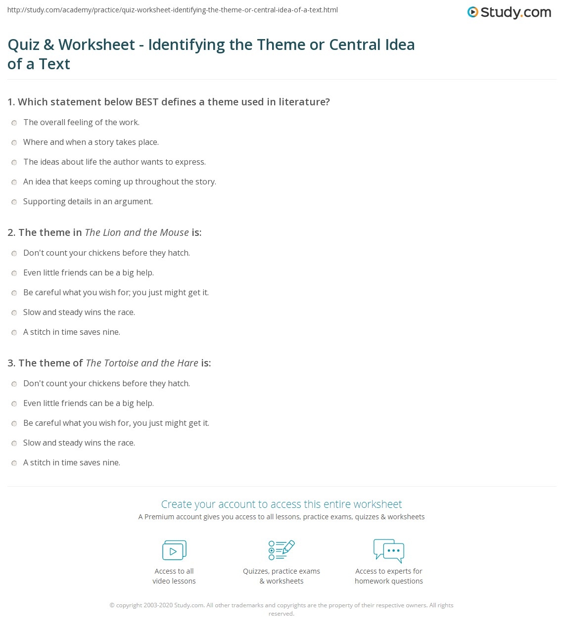 Theme Worksheets Multiple Choice Printable Worksheets