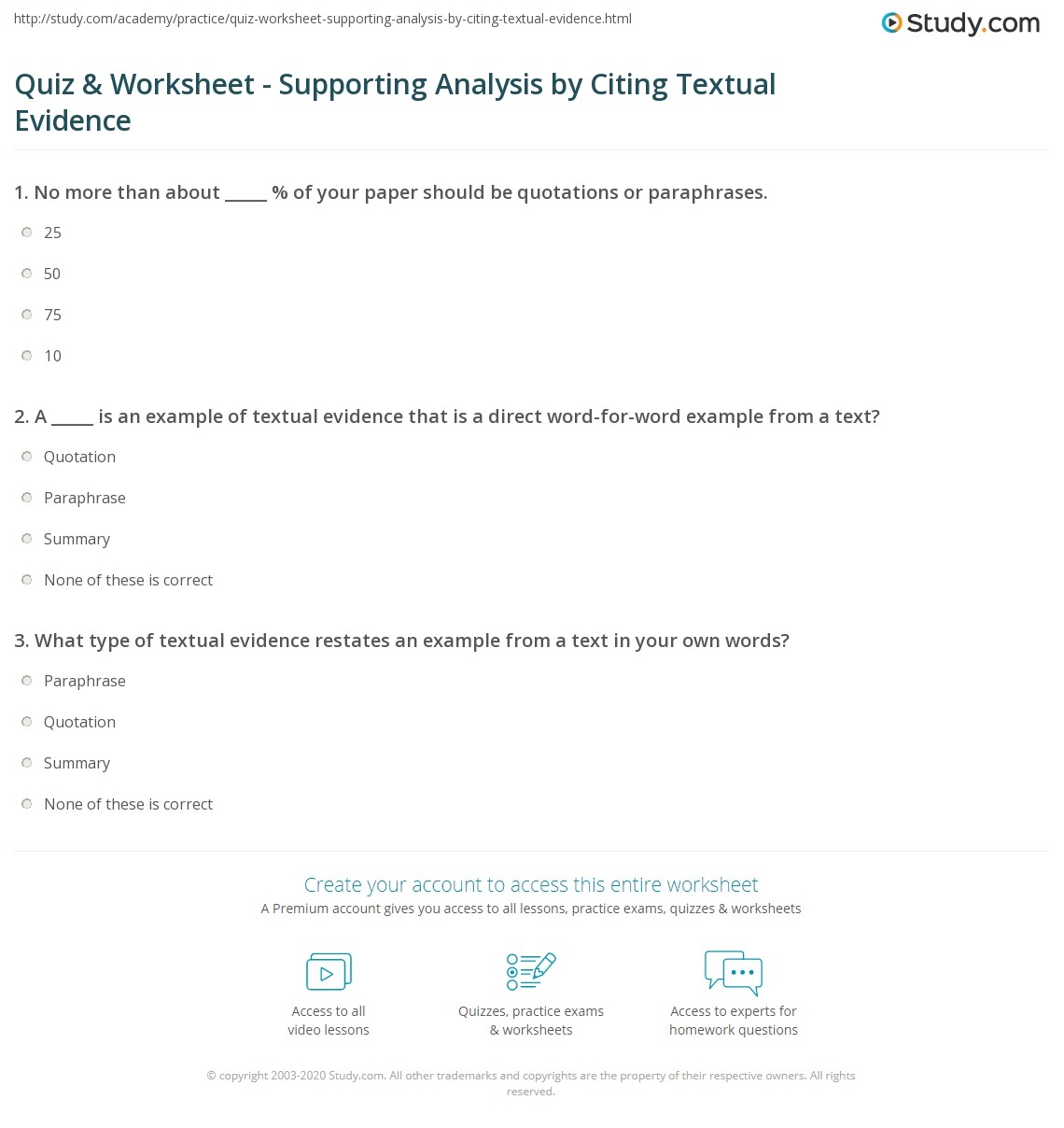 Citing Textual Evidence Multiple Choice Worksheets Pdf Printable 