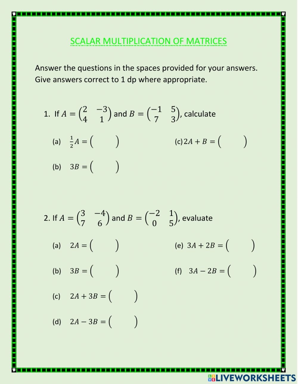 Matrix Multiplication Worksheets Answers Printable Worksheets