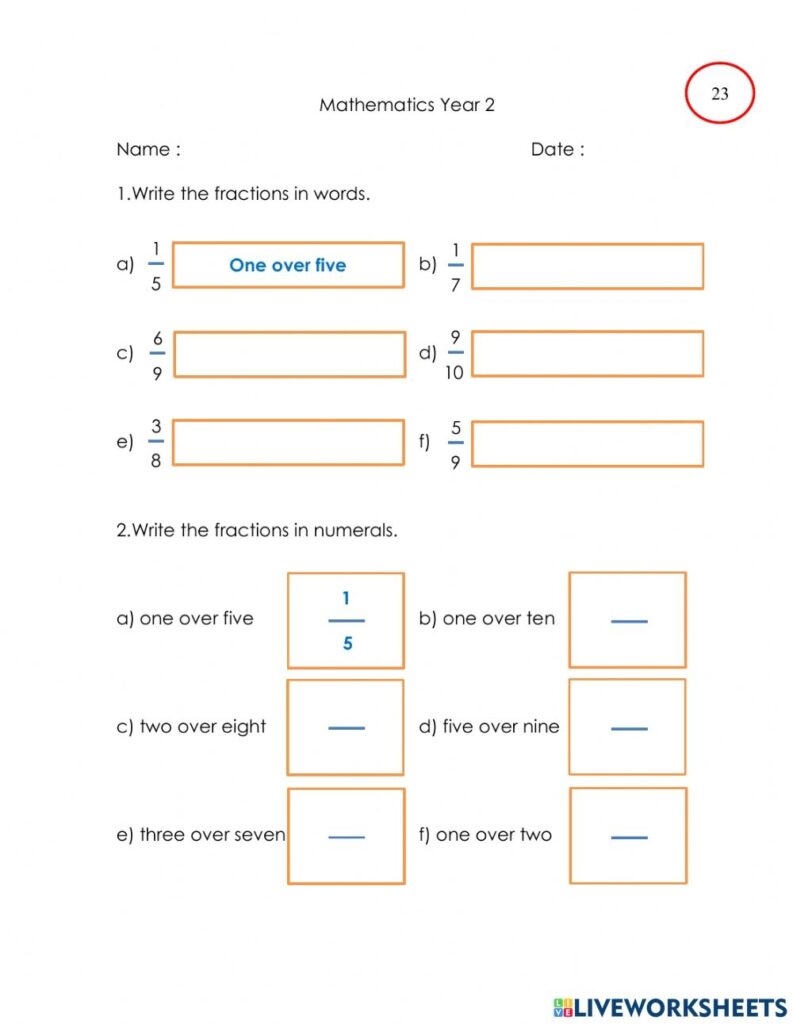 Writing Fractions In Words Worksheets Pdf Printable Worksheets