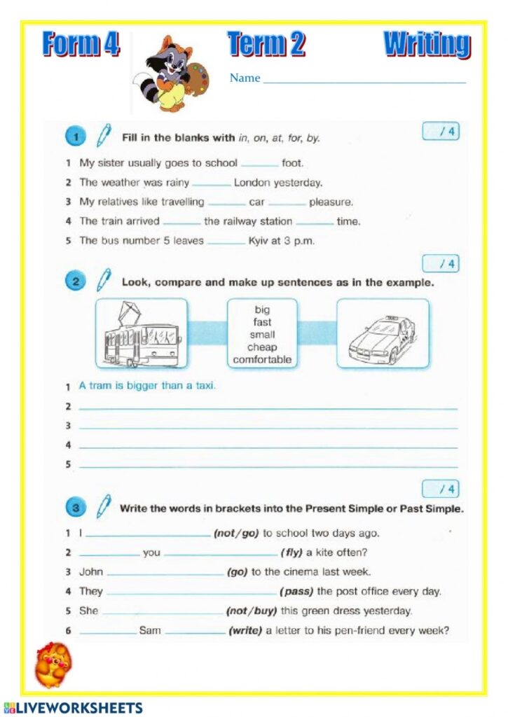 Writing 4th Grade Worksheets Printable Worksheets