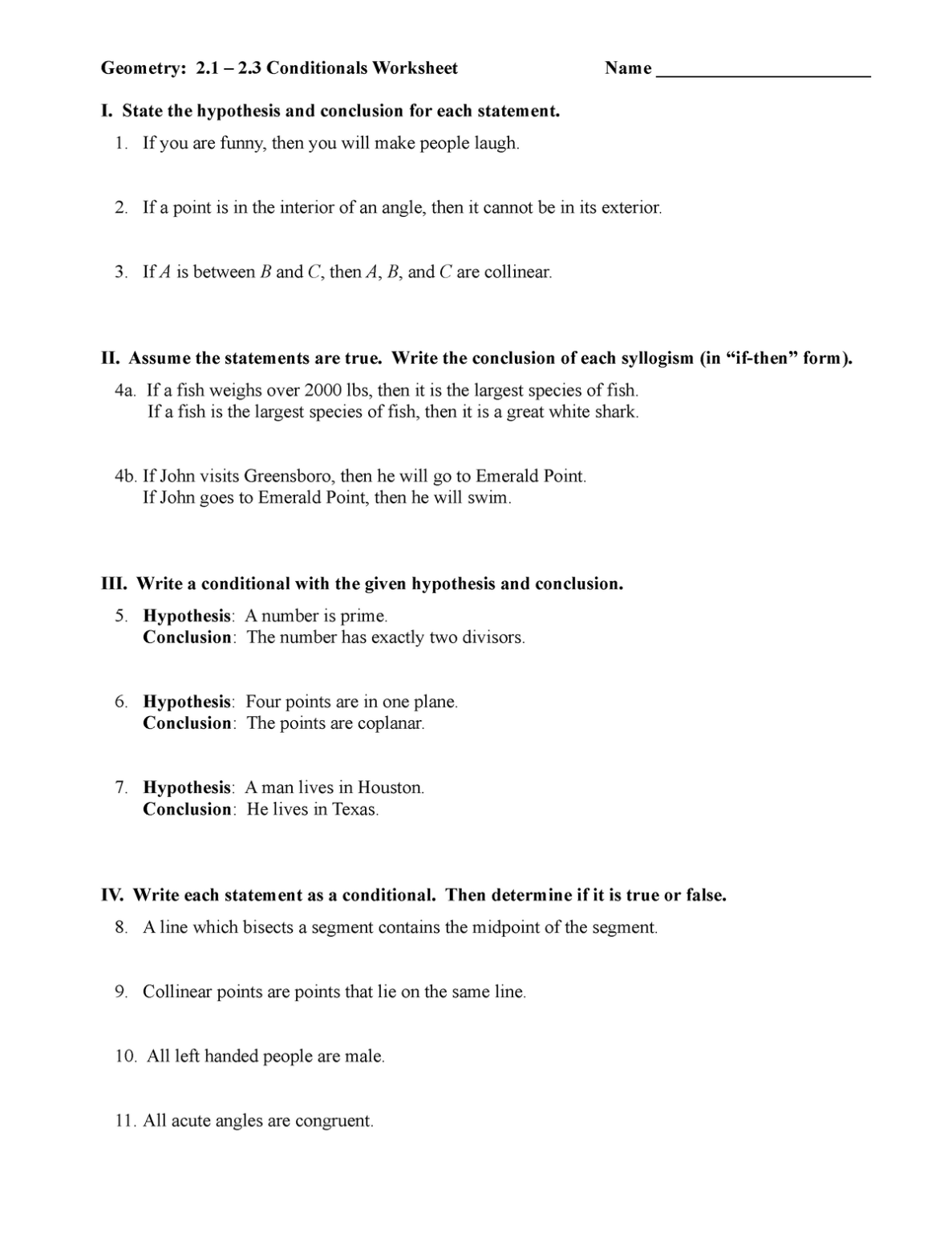 Writing Conditional Statements In If then Form Worksheet Printable