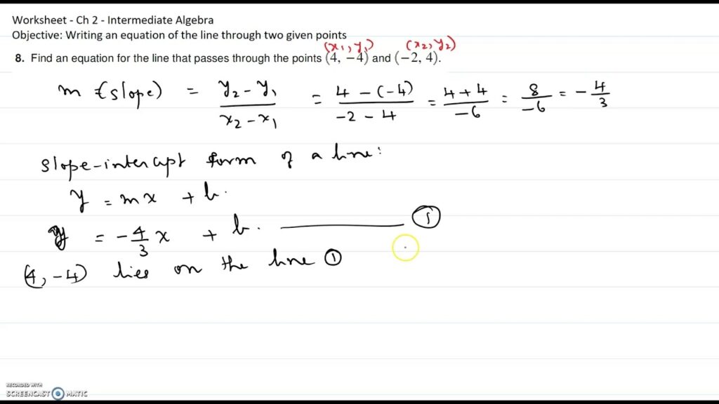 Writing Equation Of A Line Given Two Points Worksheet Printable 