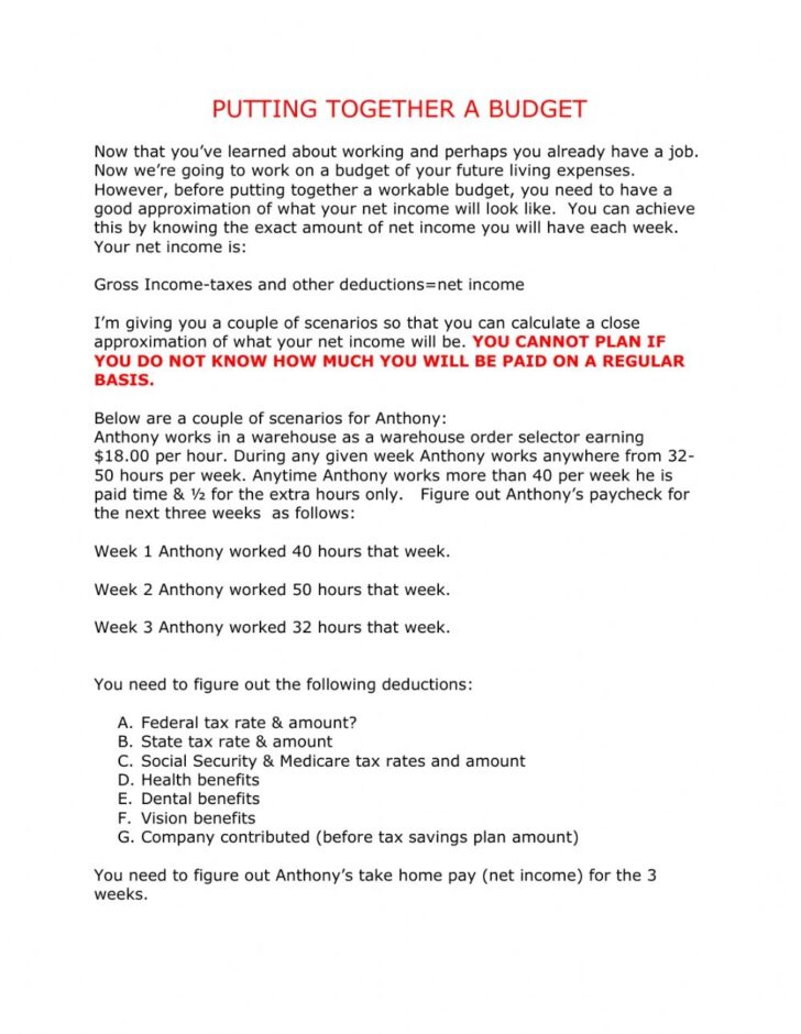 Budget Scenarios Worksheet Answers Printable Worksheets
