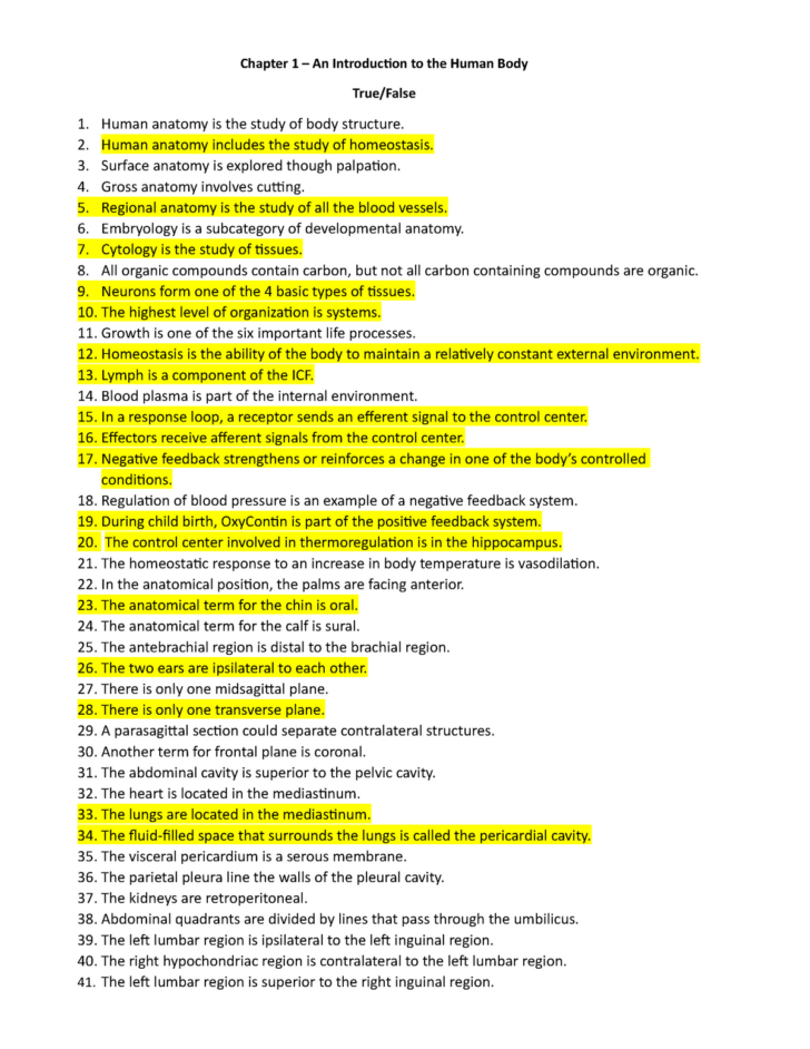 Anatomy And Physiology Workbook Answers Chapter 1 Printable Worksheets