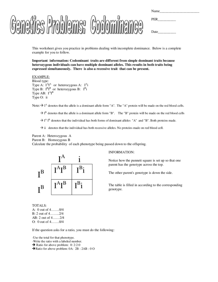Codominance And Multiple Alleles Worksheets Printable Worksheets