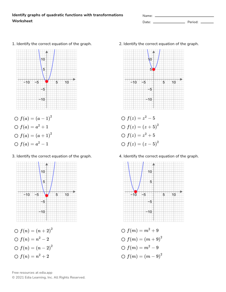 Writing Quadratic Equations From Graphs Worksheet Printable Worksheets