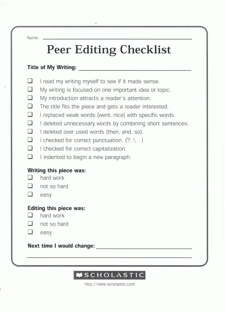 Creative Writing Peer Review Worksheet Printable Worksheets