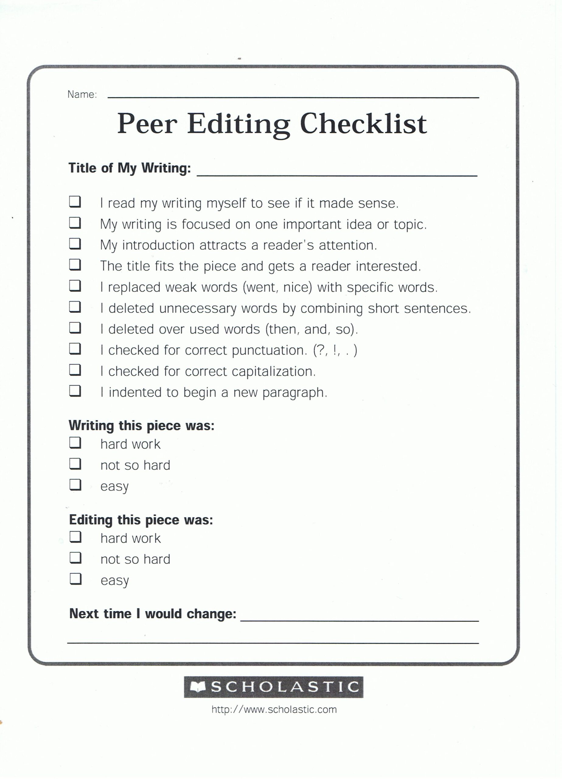 Creative Writing Peer Review Worksheet Printable Worksheets