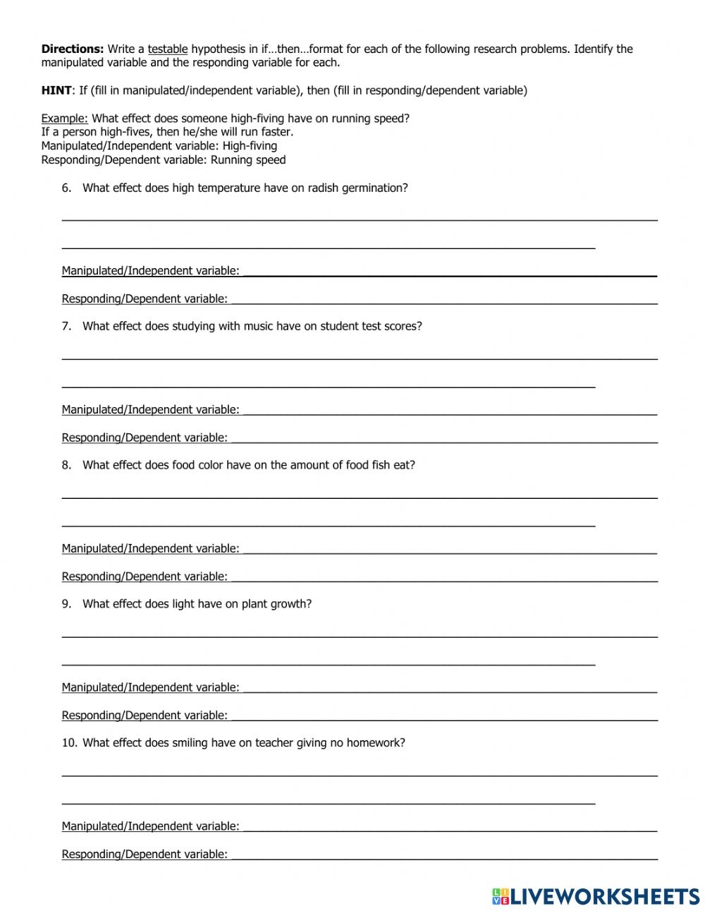 Hypothesis Writing Practice Worksheet With Answers Pdf Printable