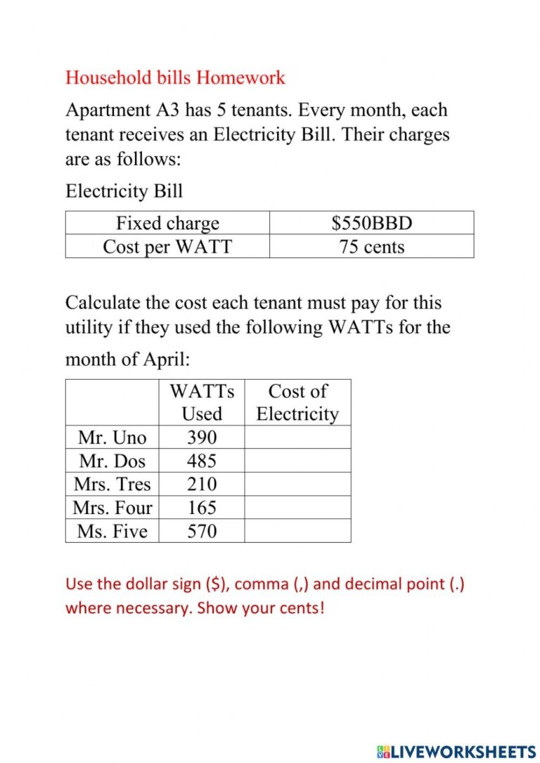 Paying Bills Worksheet For Students - Printable Worksheets