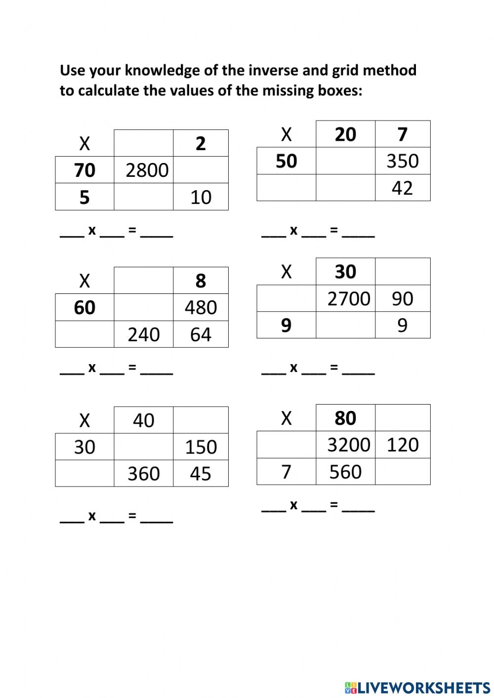Multiplication Using Grid Method Worksheets Printable Worksheets