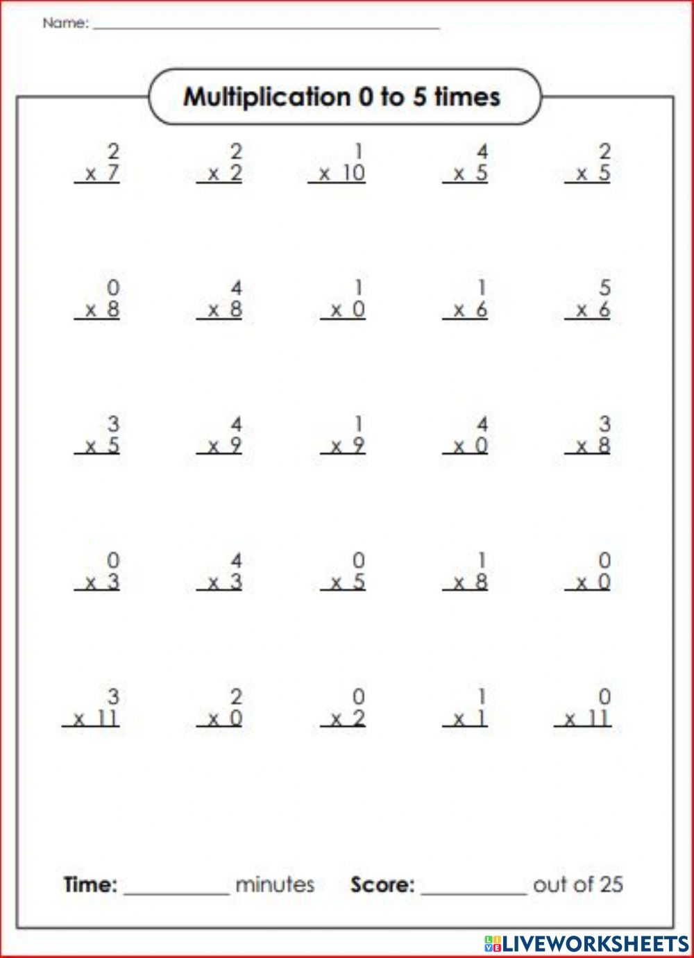 Multiplication 0 5 Worksheets Printable Worksheets