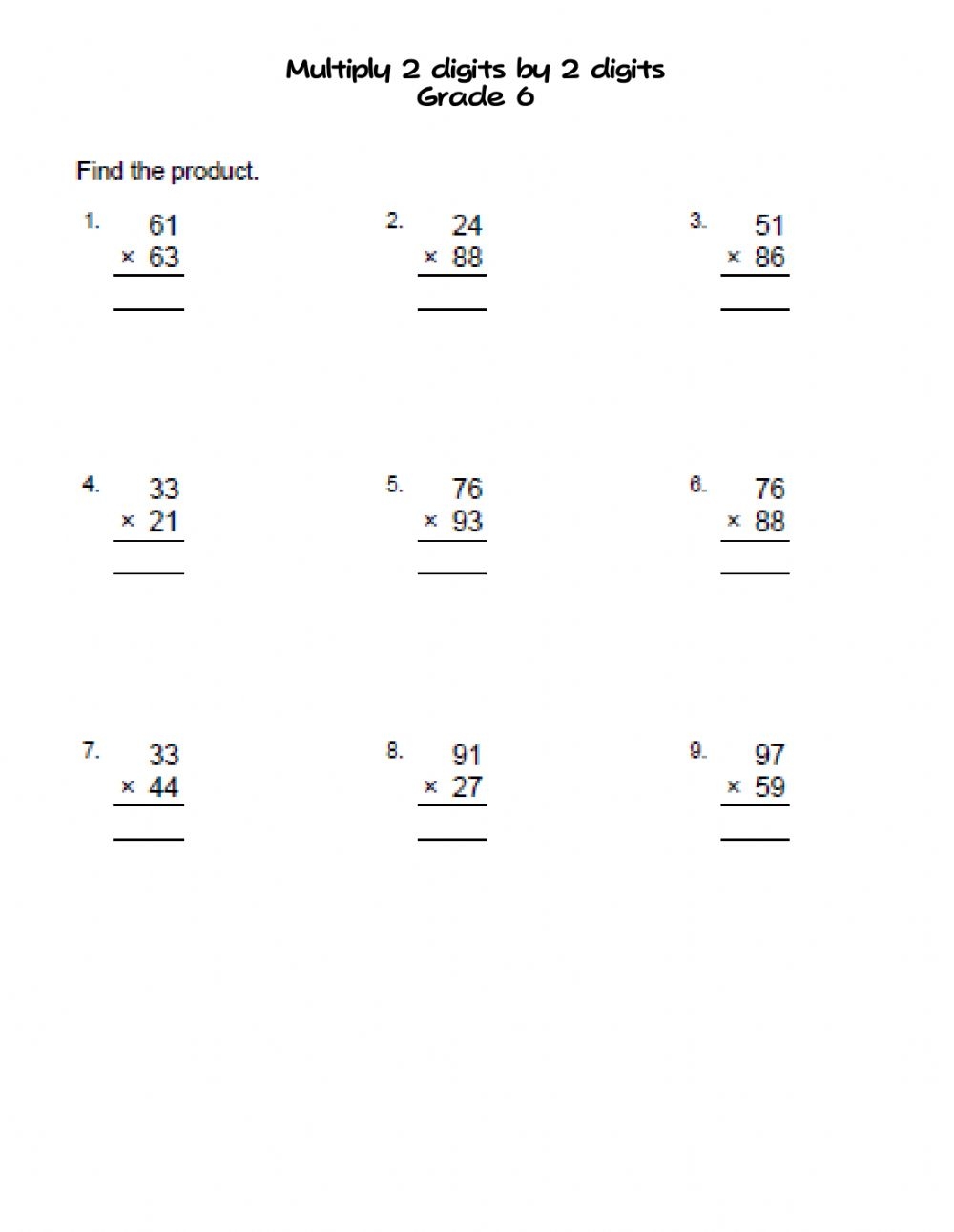 Multiplication Exercises For Grade 6 Printable Worksheets