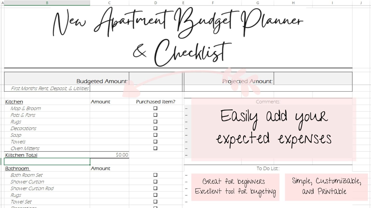 Beginner First Apartment Budget Worksheet Printable Worksheets