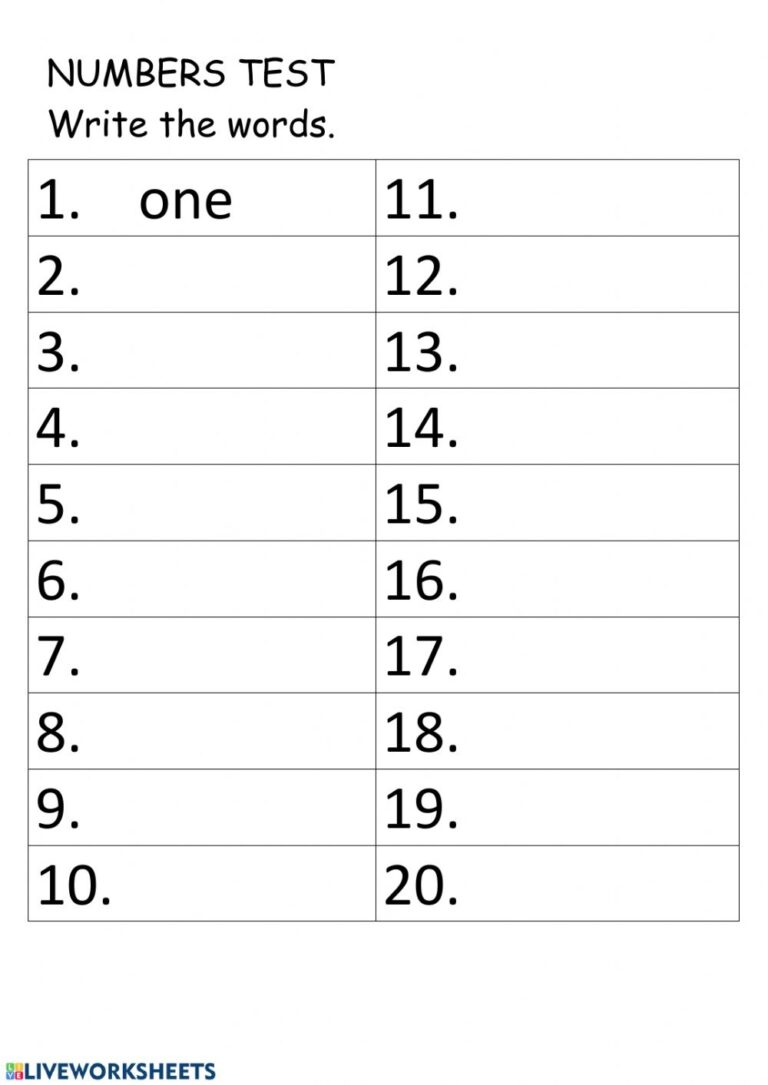 Writing Numbers 1 To 20 Worksheet Printable Worksheets