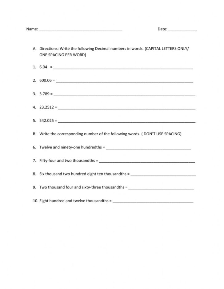 Reading And Writing Decimals Worksheets Pdf - Printable Worksheets