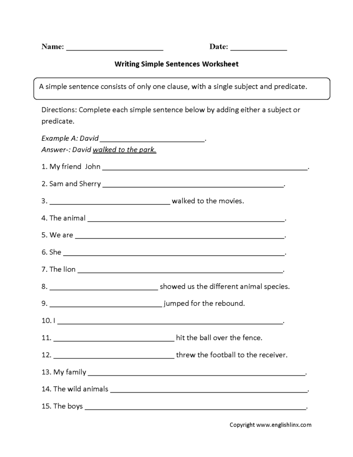 Practice Writing Simple Sentences Worksheets - Printable Worksheets