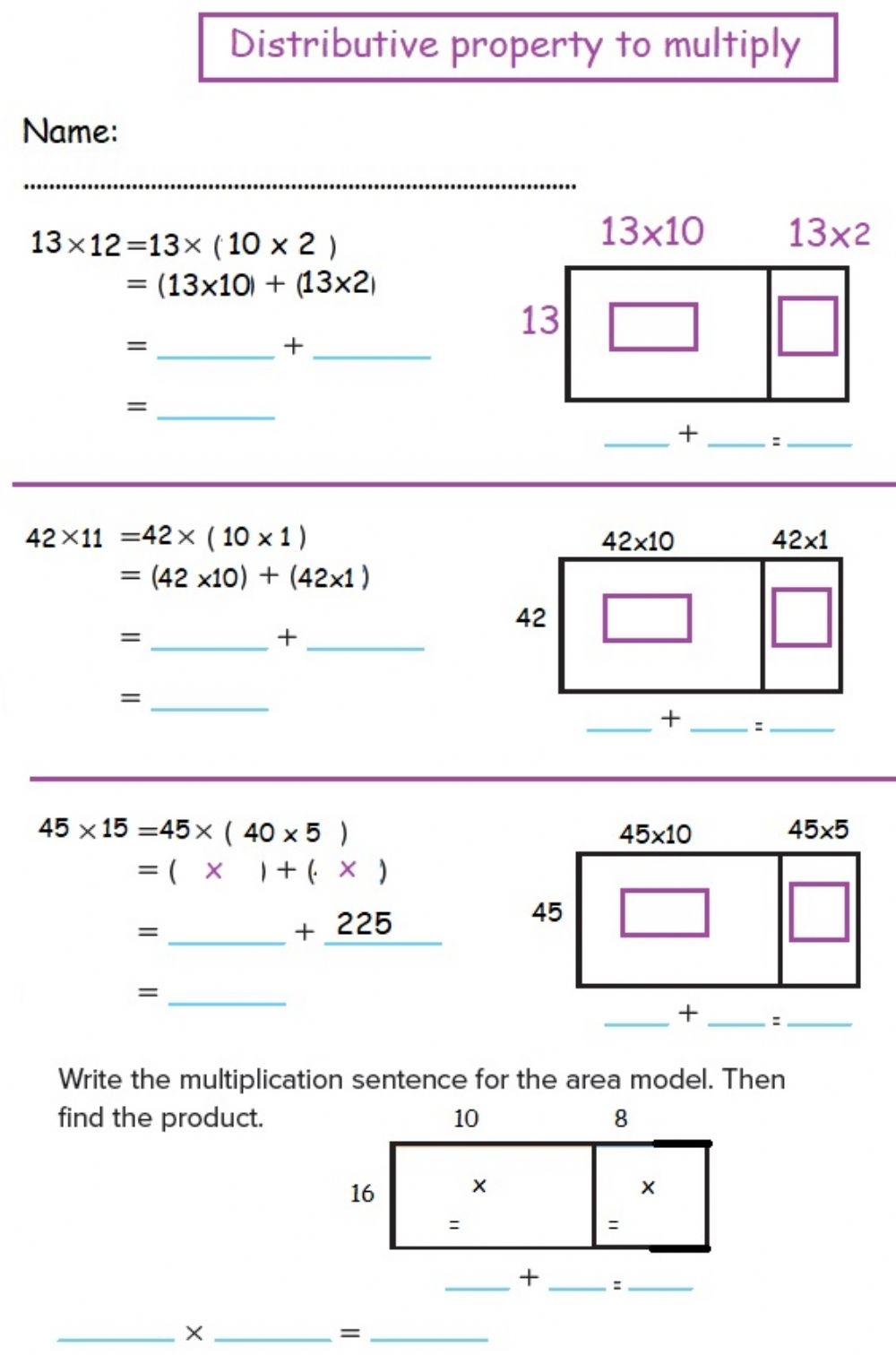 Distributive Property Multiplication Worksheets Printable Worksheets