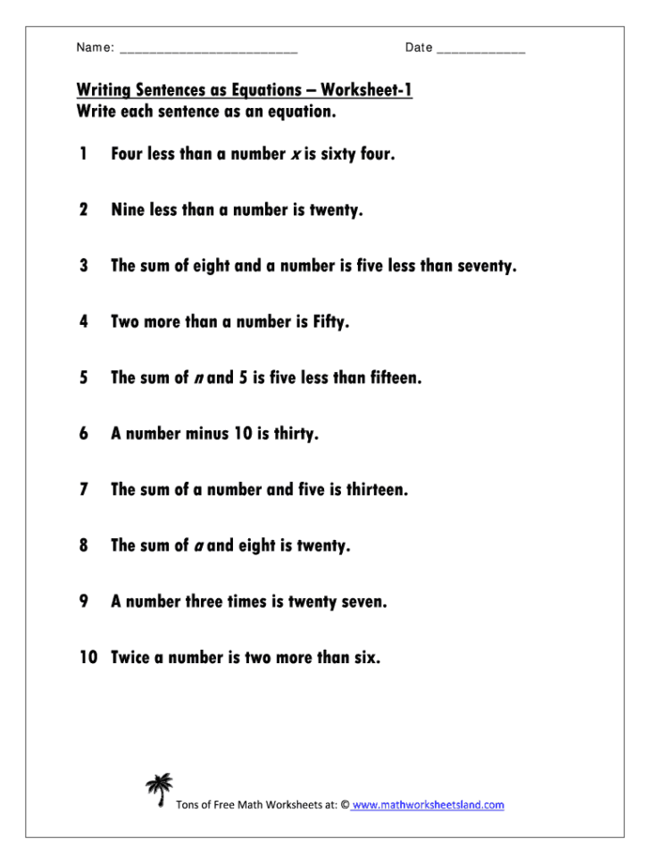 Writing Equations Worksheet Pdf - Printable Worksheets